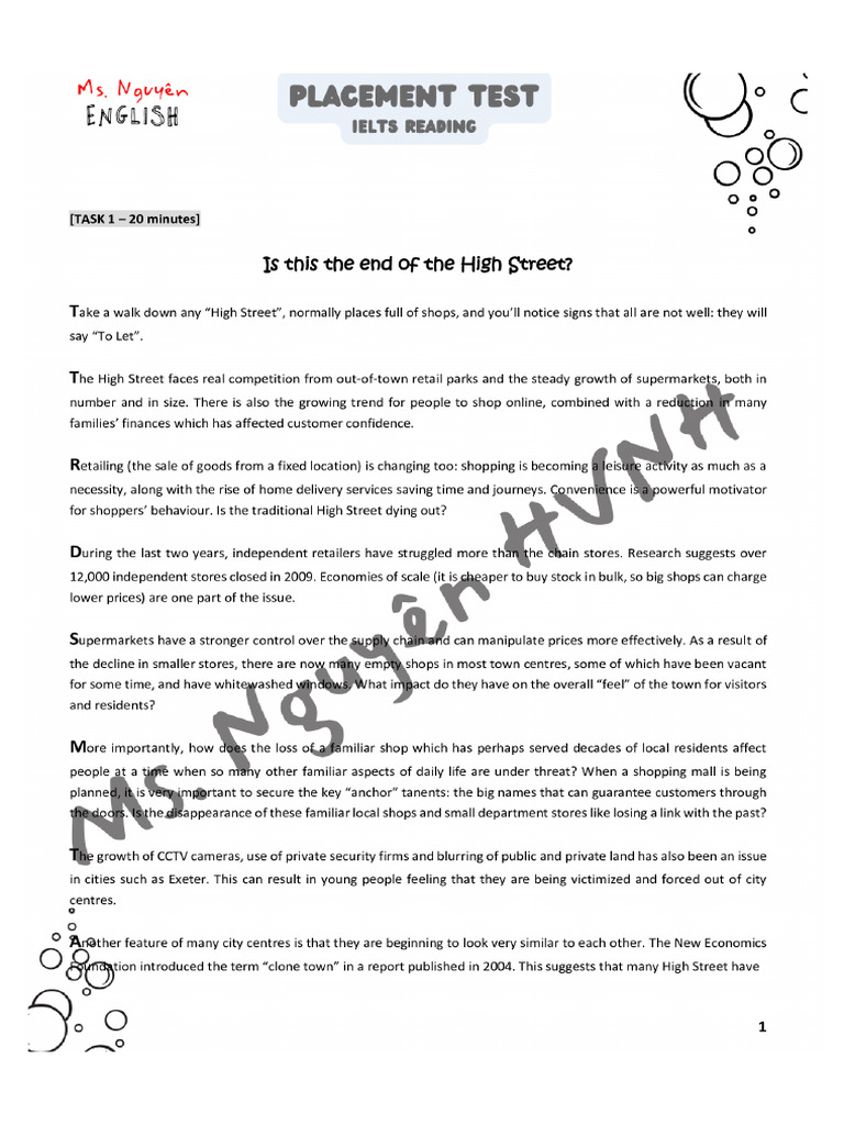 Placement Test Reading | PDF