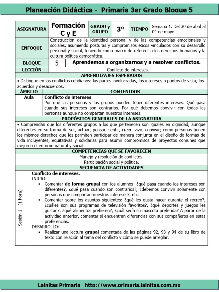 Plan 3er Grado - Bloque 5 Formaci_n C y E (2017-2018) | PDF | Evaluación | Conflicto (proceso)