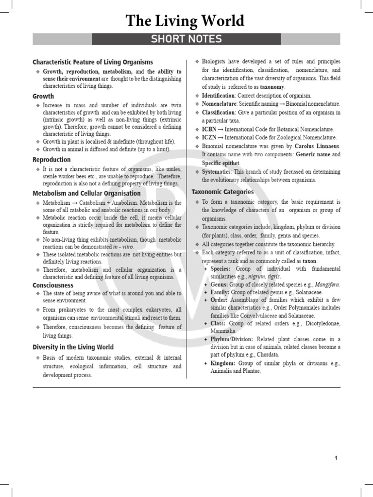 Characteristics of Living Organisms | PDF | Taxonomy (Biology) | Life ...