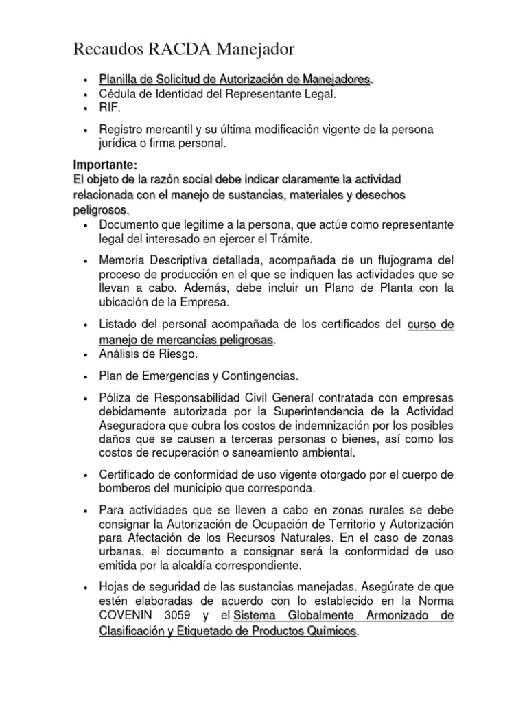 RACDA Recaudos Manejador | PDF | Derecho