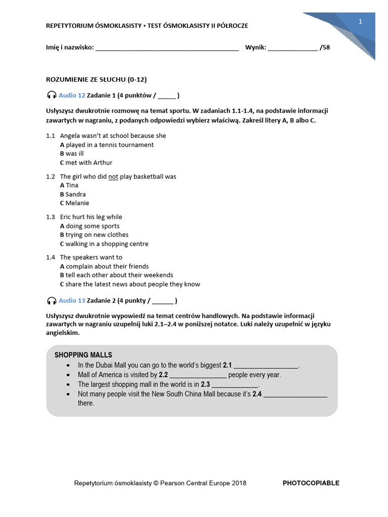 Repetytorium Osmoklasisty End of Year Test | Download Free PDF | Smallpox Repetytorium Osmoklasisty End of Year Test | Download Free PDF | Smallpox