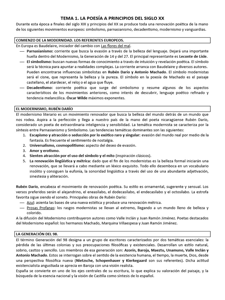 Poesía del Siglo XX: Modernismo y Más | PDF | Simbolismo (Artes ...