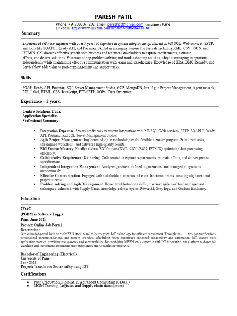 Software Engineer Resume - Paresh Patil | PDF | Agile Software ...