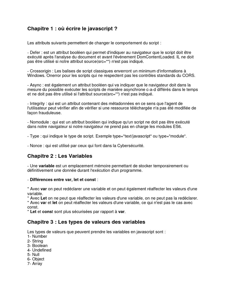 Notions de Base en Javascript | PDF | JavaScript | Booléen