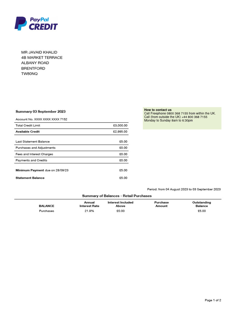 Statement | PDF | Pay Pal | Debit Card