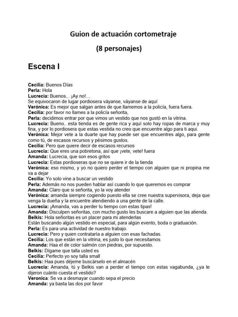 Guion de actuacion (8 personajes) | PDF