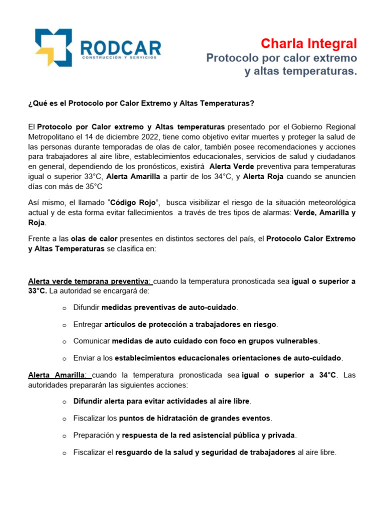 Charla Integral Protocolo Por Calor Extremo | PDF | Ola de calor