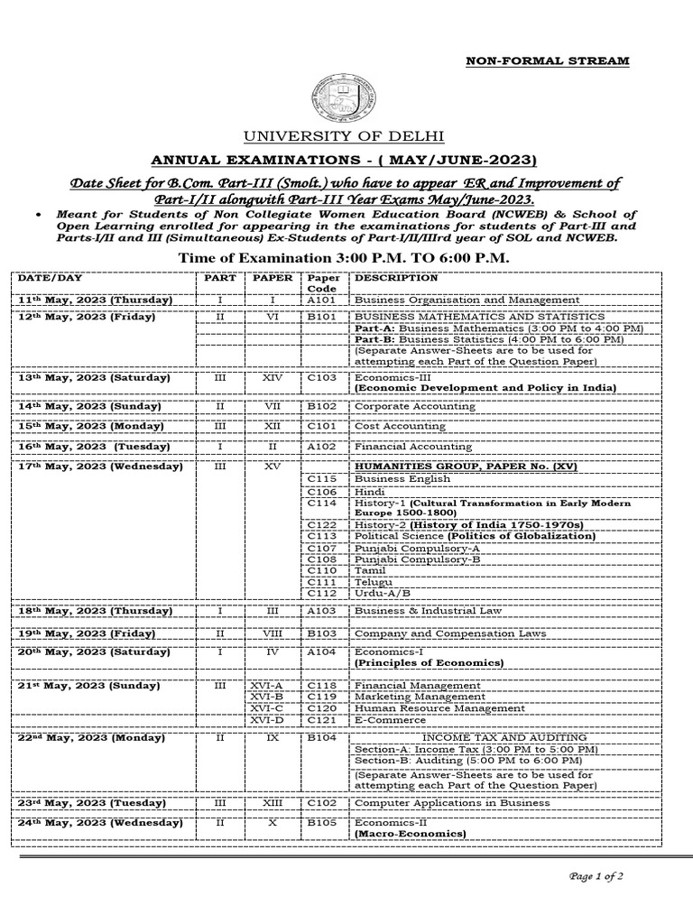 NCWEB B.Com Part-III Exam Schedule | PDF | Economies