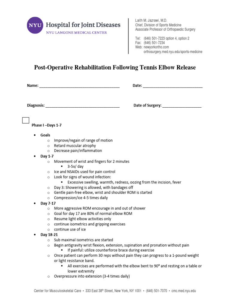Post Op Rehab Tennis Elbow | PDF | Elbow | Anatomical Terms Of Motion