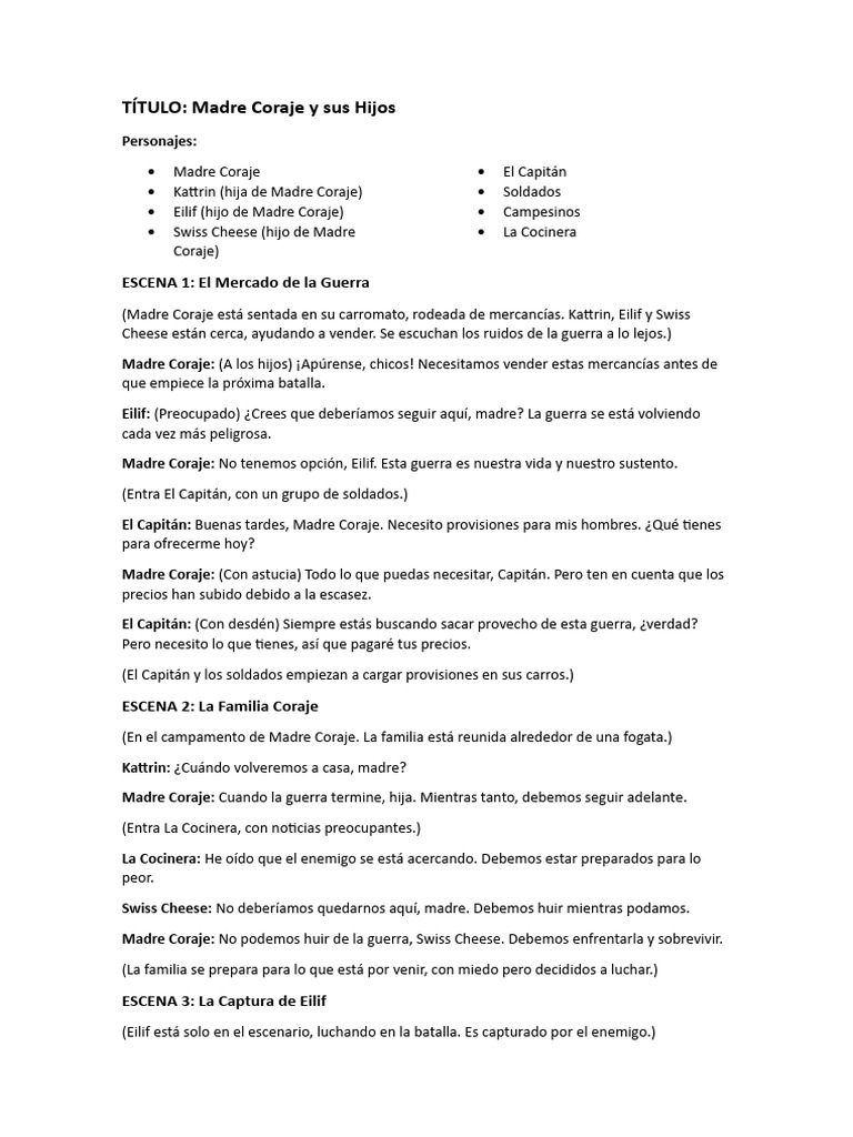 Madre Coraje Teatro | Descargar gratis PDF | Valor