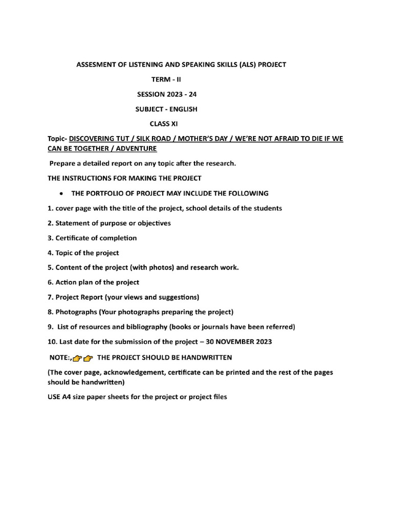 Als Project - Class Xi - 2023-24 | PDF