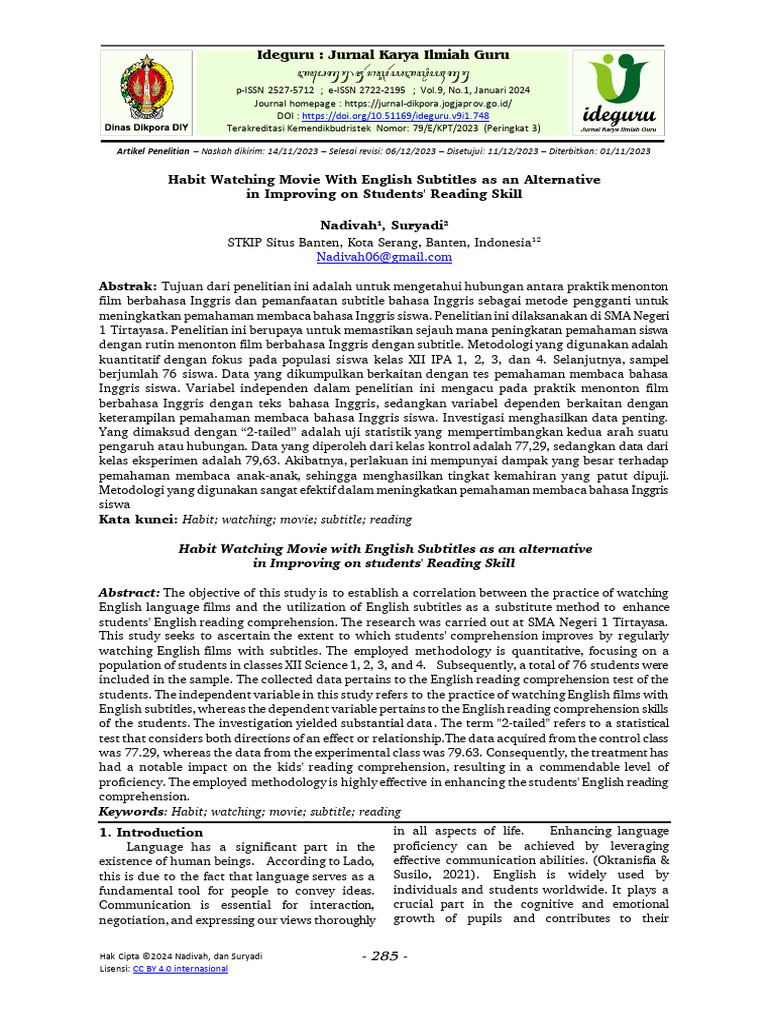 Habit Watching Movie With English Subtitles As An Alternative | PDF | Reading Comprehension ...