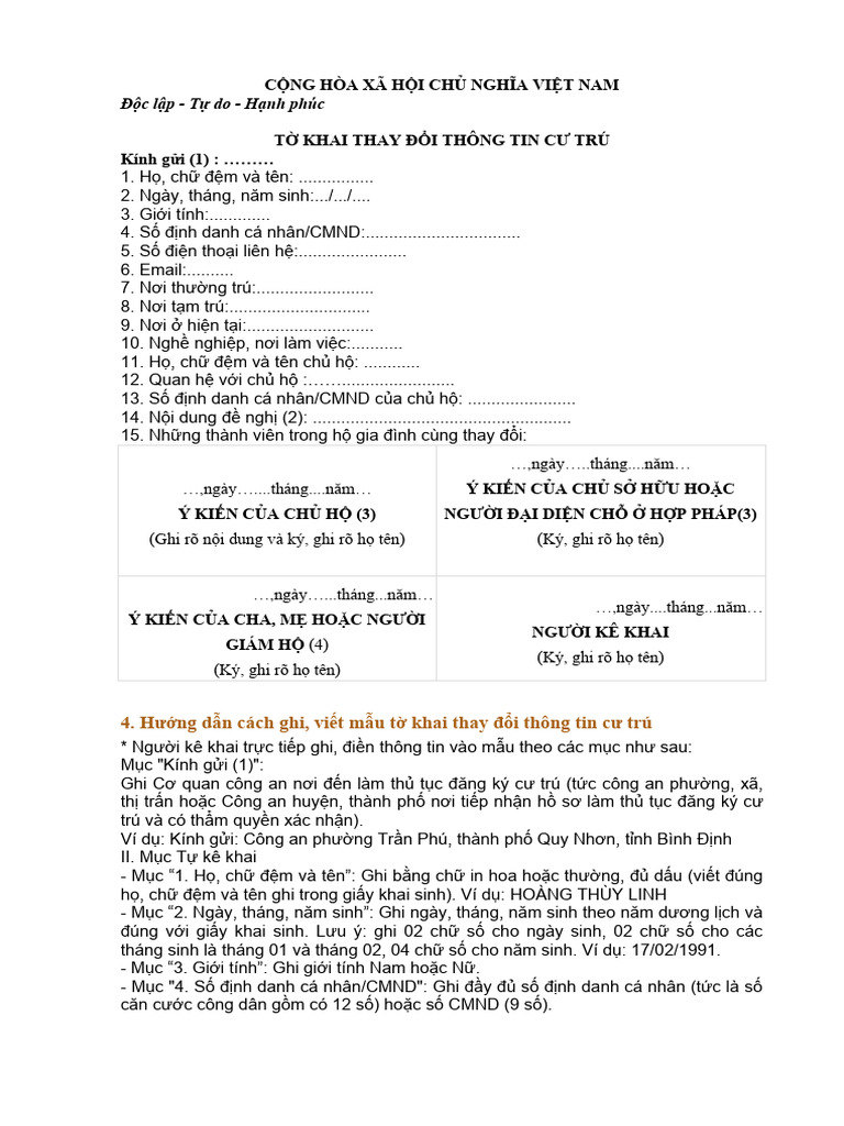 T Khai Thay Đ I Thông Tin Nơi Cư Trú | PDF