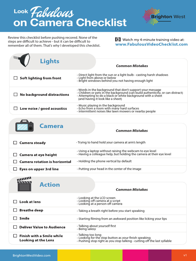 Essential Video Recording Checklist | PDF | Camera | Imaging