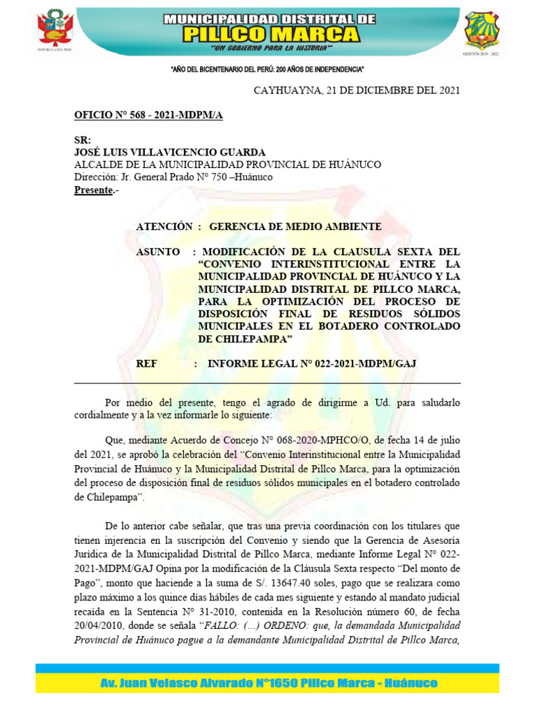 OFICIO SOBRE CHILEPAMPA | PDF | Gobierno