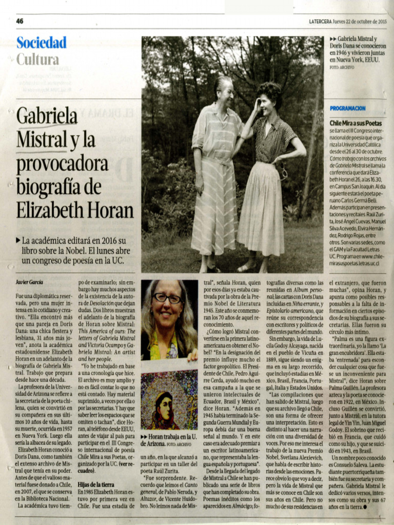 Biografía de Elizabeth Horan Sobre Gabriela Mistral | PDF