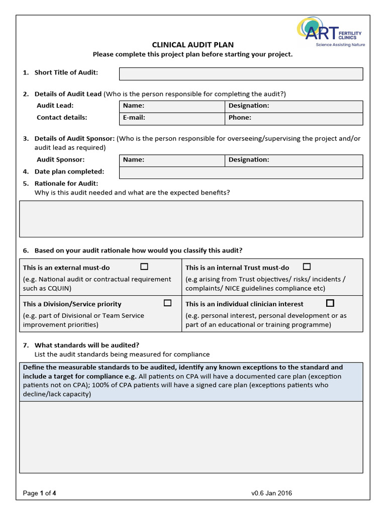 Clinical_Audit_Project_Plan | PDF | Audit | Business
