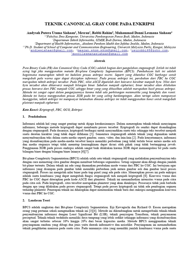 Teknik Canonical Gray Code Pada Enkripsi | PDF