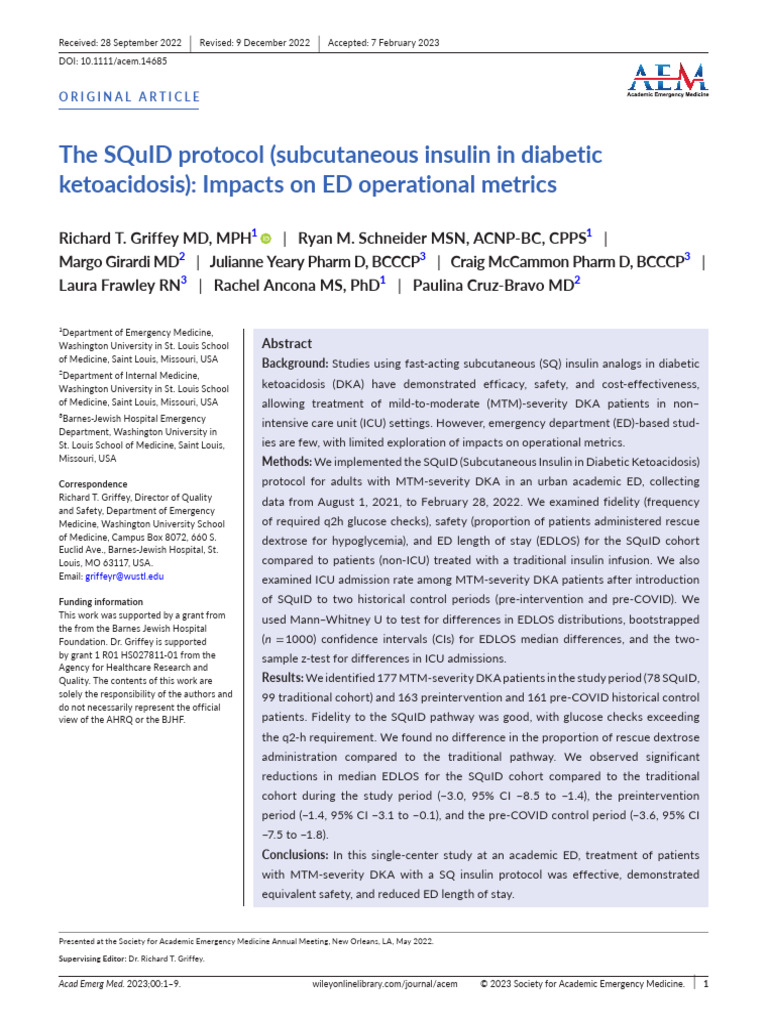 Academic Emergency Medicine 2023 Griffey The SQuID Protocol ...