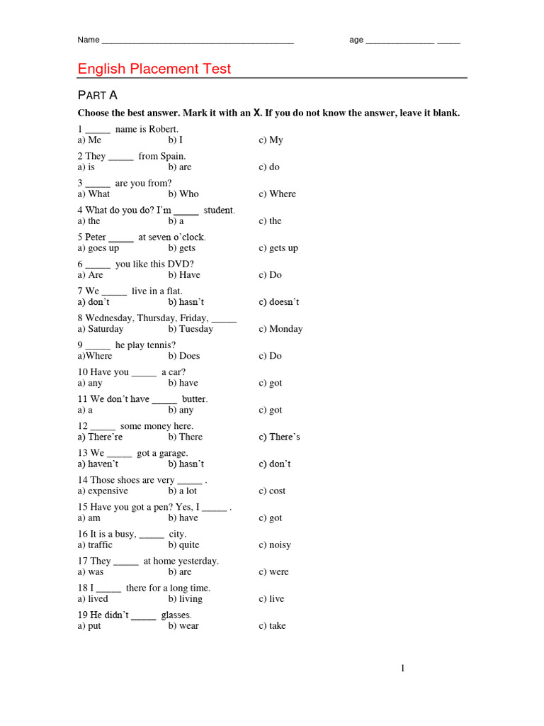 English Placement Test | PDF