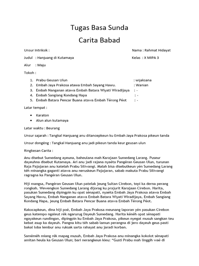 Tugas Basa Sunda Carita Babad | PDF