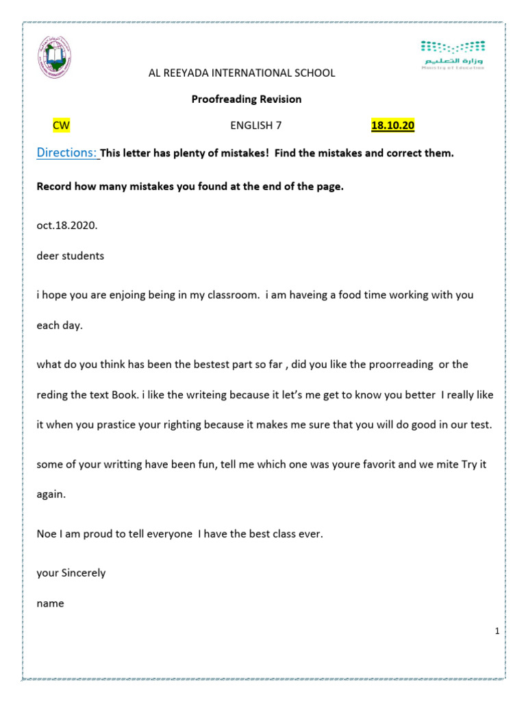 English Proofreading Exercise | PDF