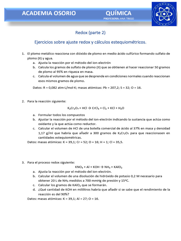 Ejercicios Redox Parte 2 | PDF