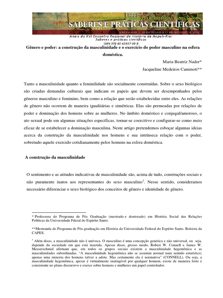 A Construção Da Masculinidade e o Poder Masculino Na Esfera Domestica ...