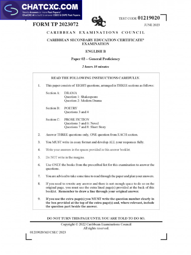 Csec English B p2 2023 | PDF