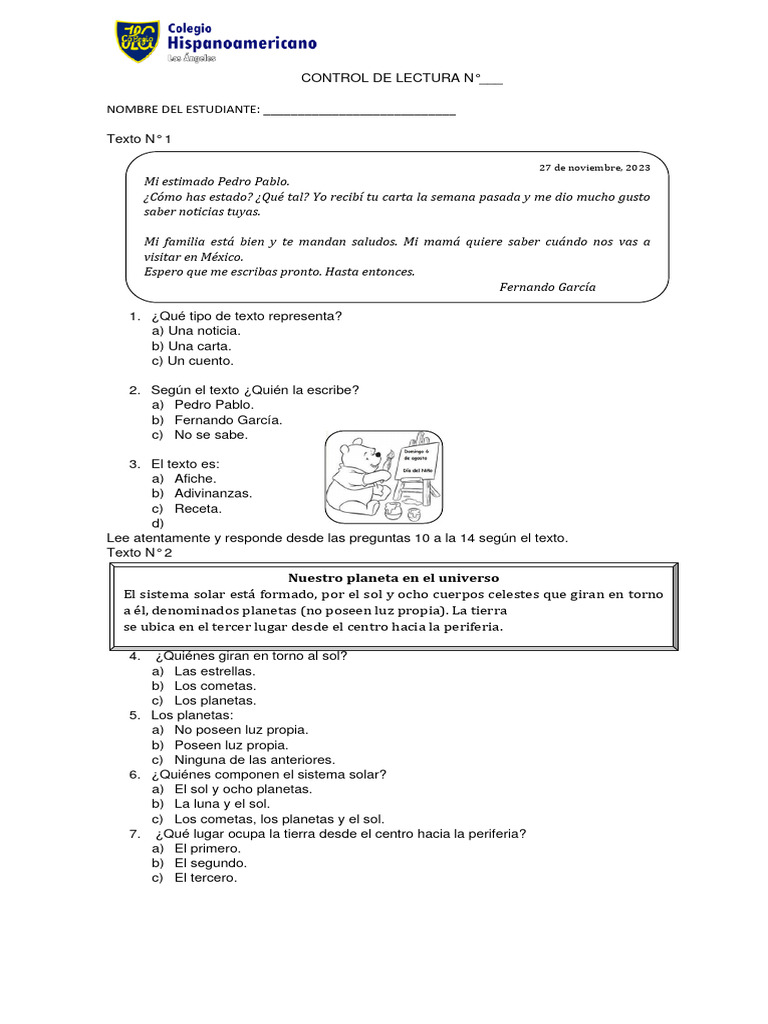 Control de Lectura 2° 2 | PDF | Sistema solar | Dom