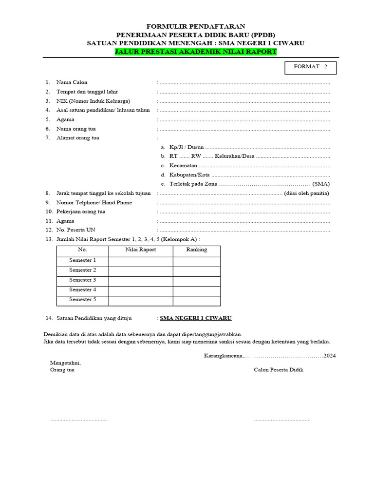 Formulir Pendaftaran PPDB 2024 | PDF