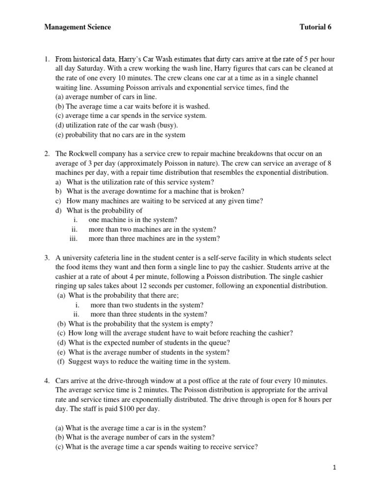 Tutorial 6 Waiting Lines | PDF