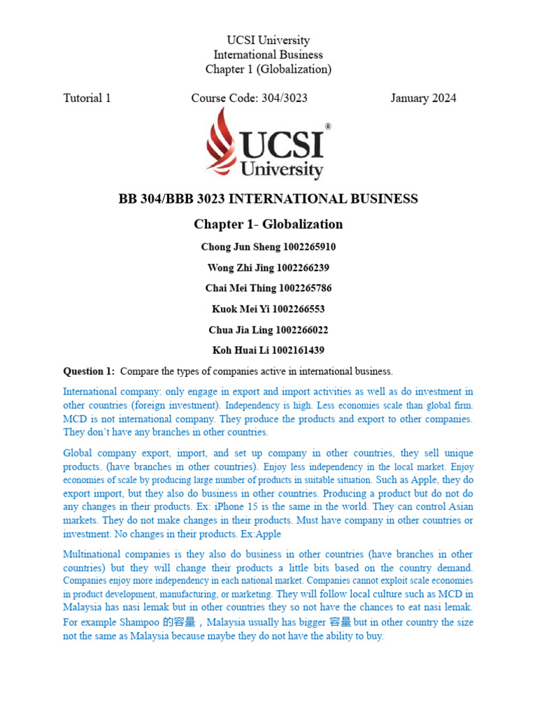 Tutorial 1 | PDF | Globalization | Multinational Corporation