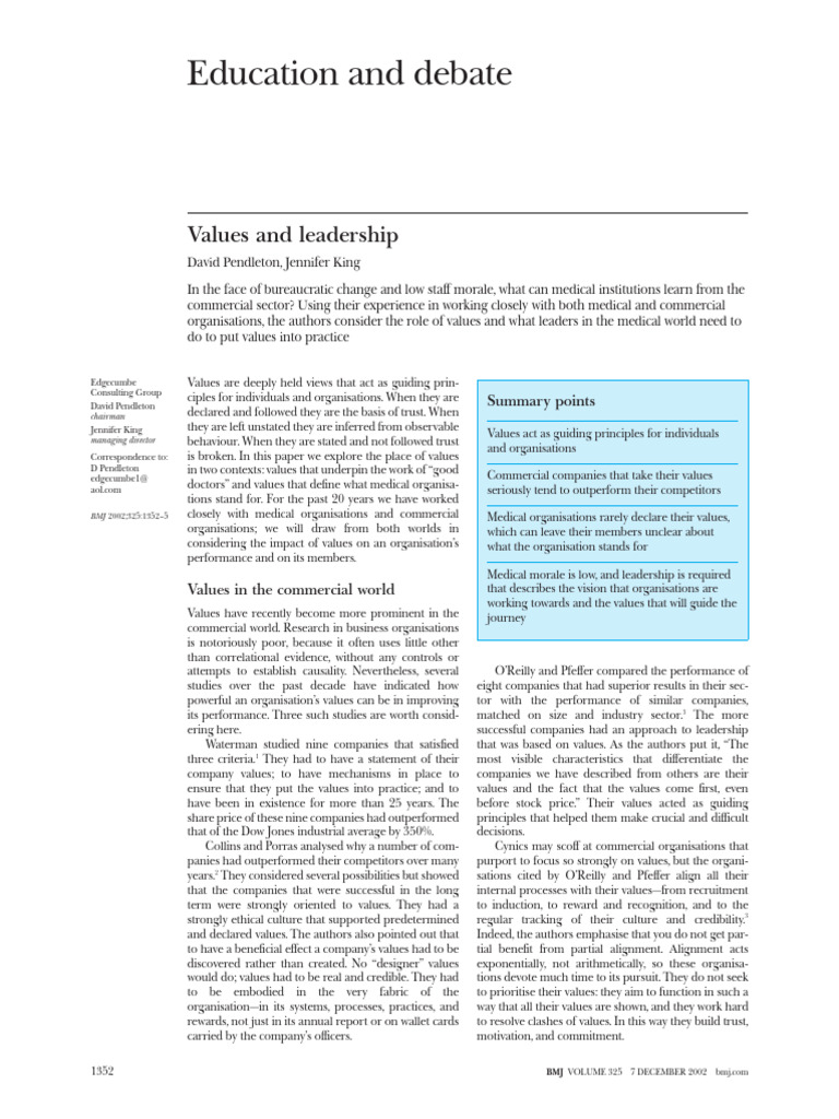 VALUES AN LEADERSHIP | PDF | Physician | Health Care