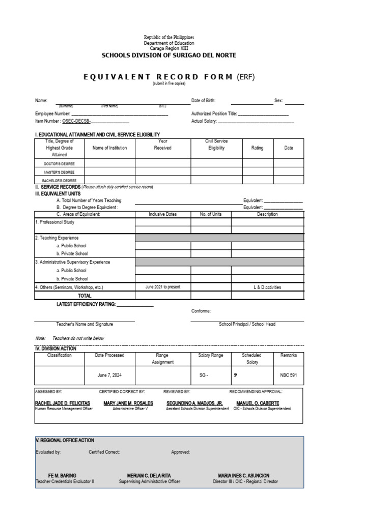 Teacher Equivalent Record Form | PDF | Teachers