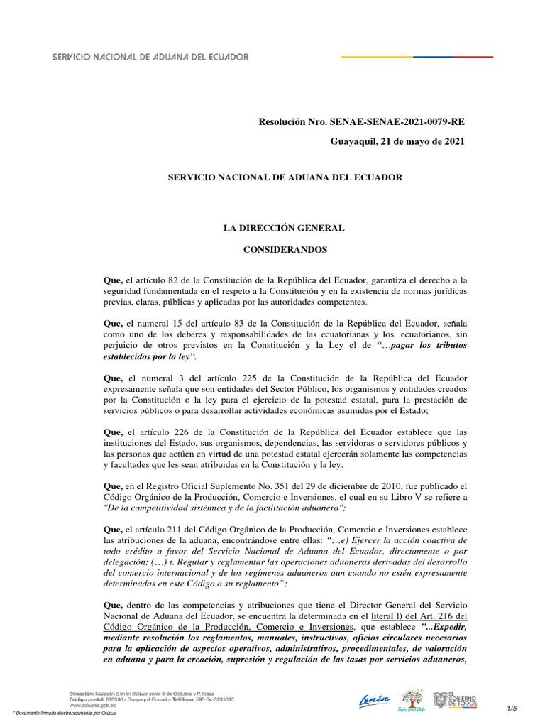 Reforma Reglamento Acción Coactiva SENAE | PDF | aduana | Ecuador