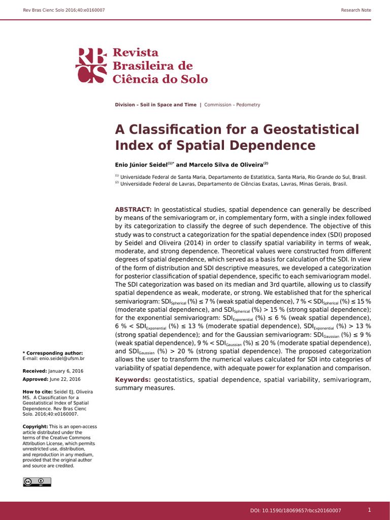 A Classification For A Geostatistical Index of Spatial Dependence-Annotated | PDF | Spatial ...
