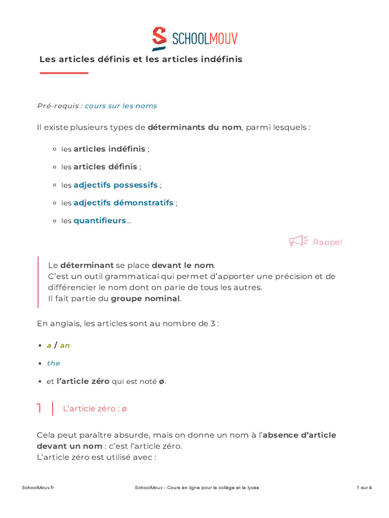 Articles définis et indéfinis en anglais | PDF | Nombre grammatical ...