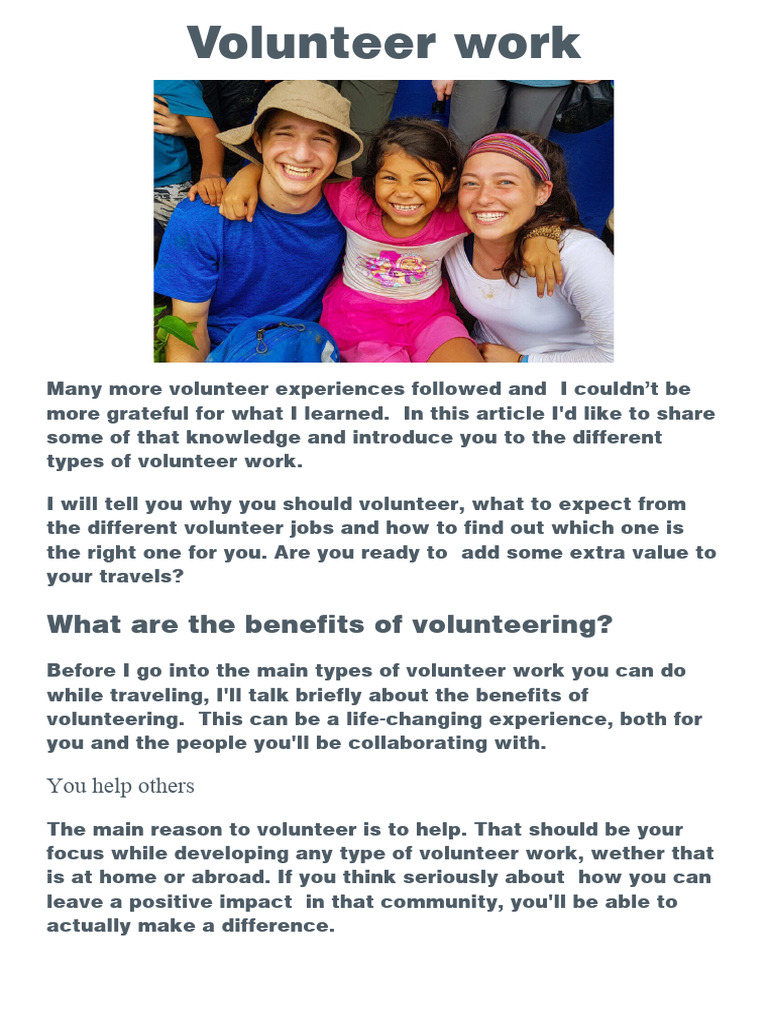 Benefits and Types of Volunteer Work | PDF | Lifestyle