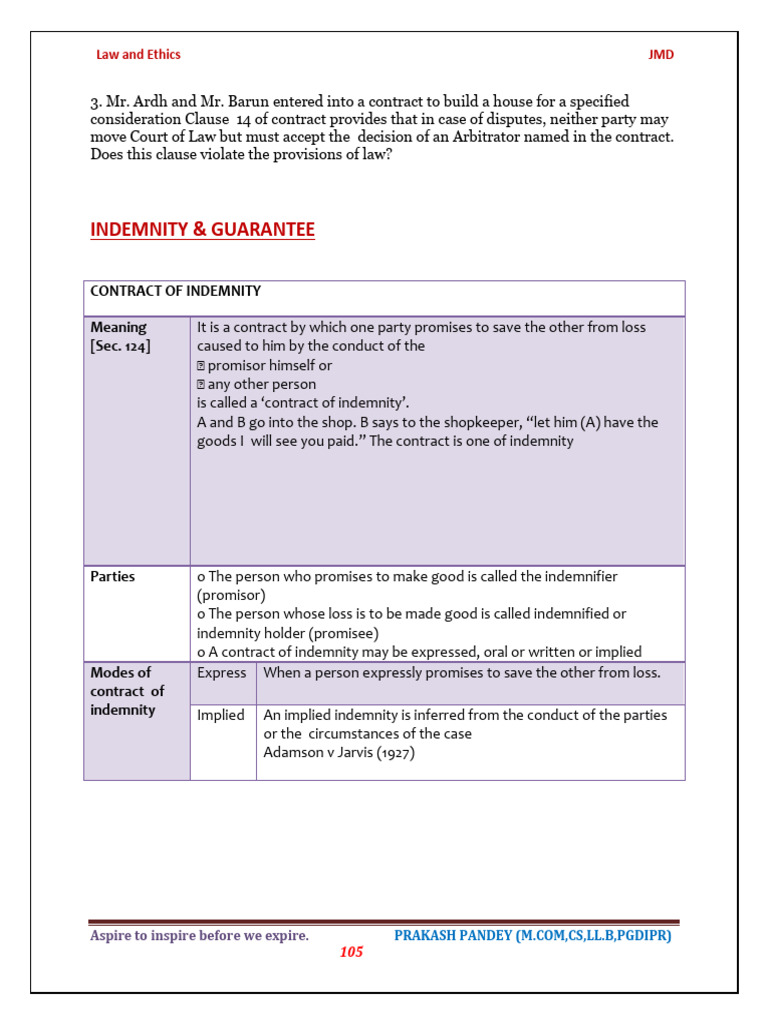 Special Contracts: Indemnity and Guarantee | PDF | Guarantee | Legal ...
