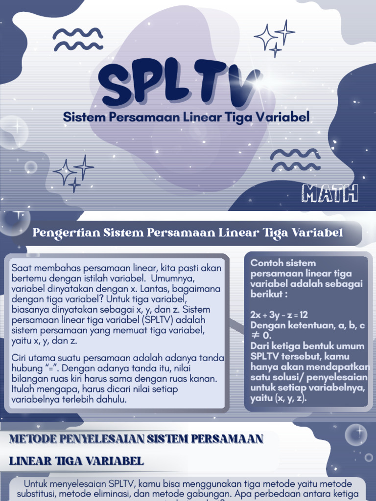 Sistem Persamaan Linear Tiga Variabel (SPLTV) Kelas 10 - 20240528 - 004340 - 0000 | PDF