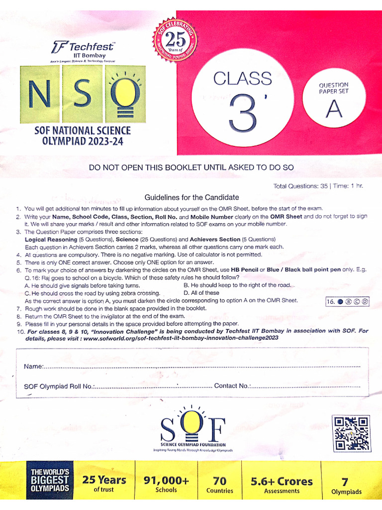 NSO - 2023-24 - Class3 - Set A | PDF