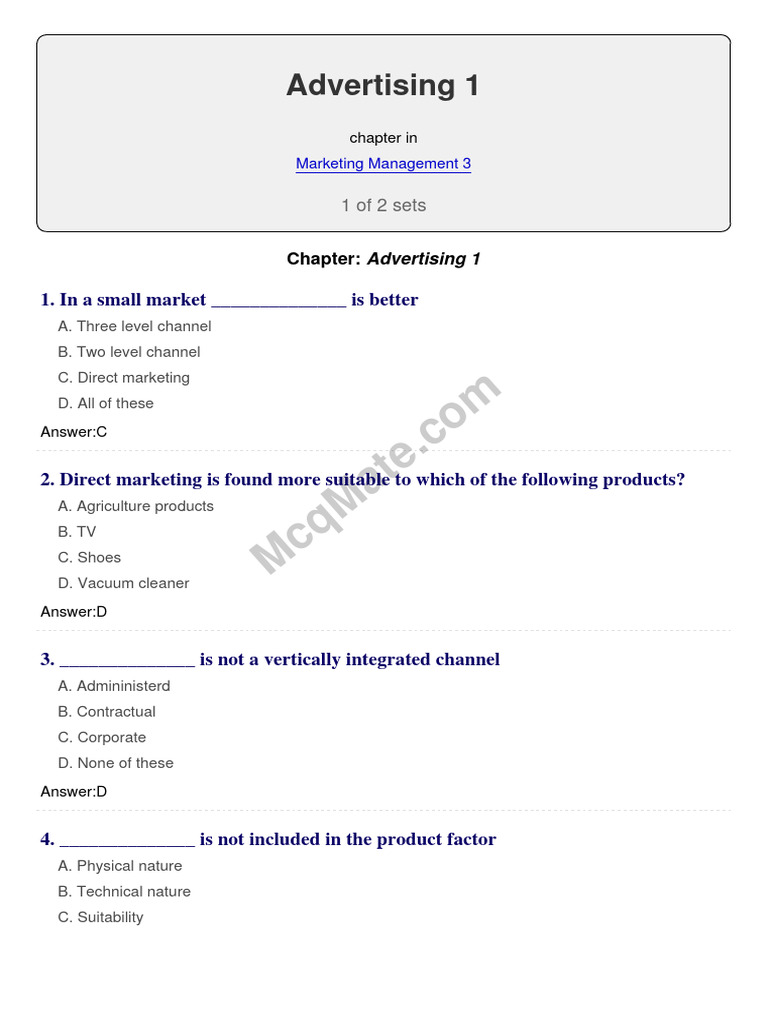 Advertising 1 Marketing Management 3 (Set 1) | PDF | Sales | Advertising