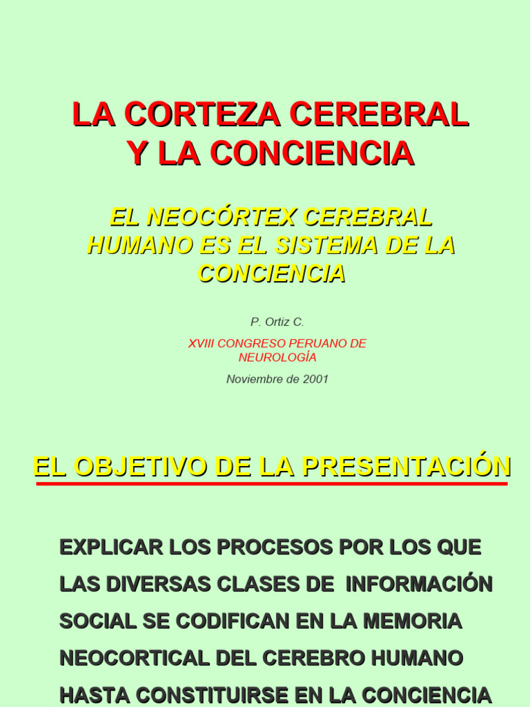 P2001-03. "La Corteza Cerebral y La Conciencia. El Neocórtex Cerebral ...