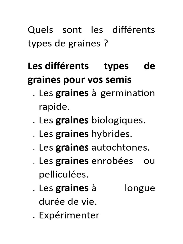 Quels Sont Les Différents Types de Graines | PDF | Maison et jardin
