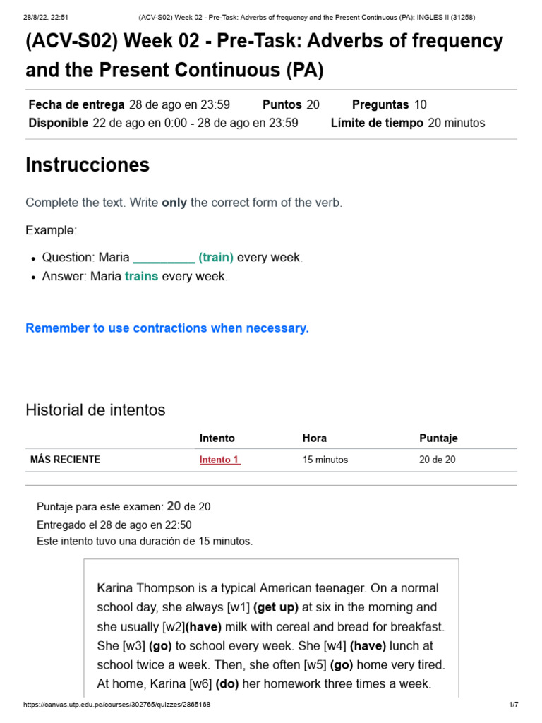 (ACV-S02) Week 02 - Pre-Task - Adverbs of Frequency and The Present Continuous (PA) - INGLES II ...