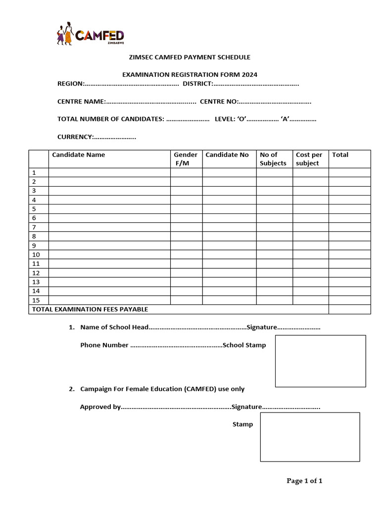 CAMFED ZIMSEC Form 2024 | PDF