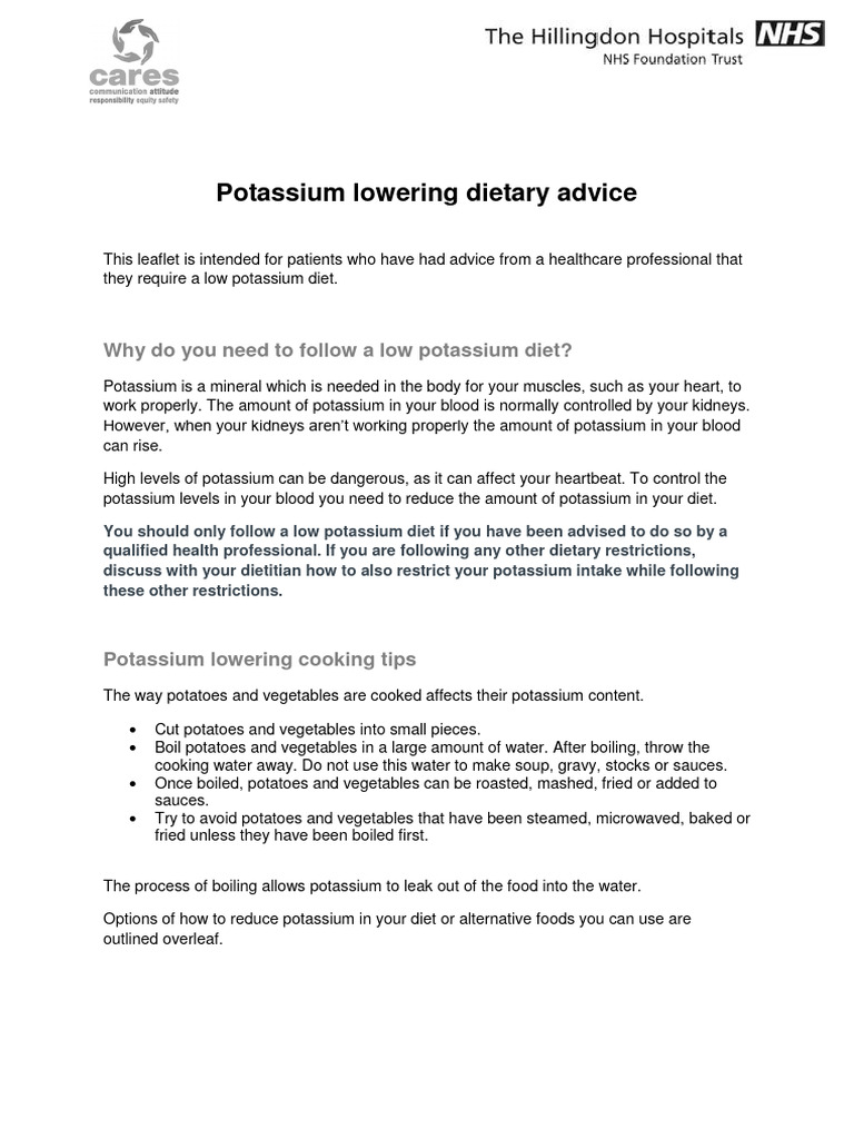 Low Potassium Diet Guidelines | PDF | Potato | Drink