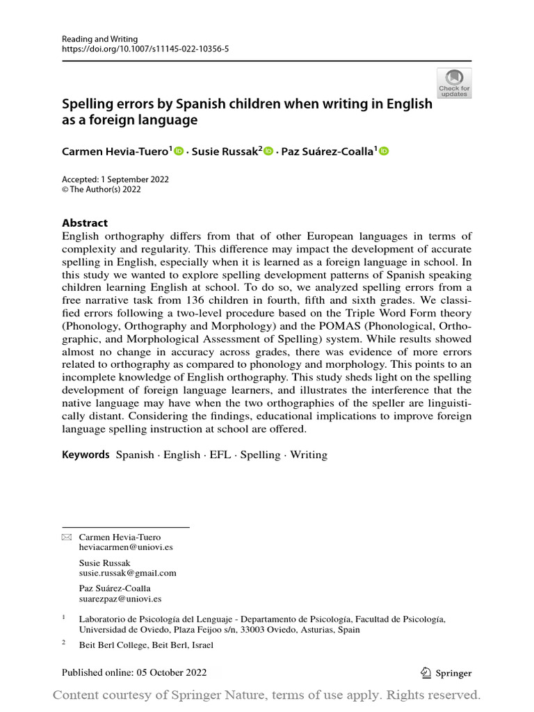 Spelling Errors by Spanish Children When Writing I | PDF | Orthography ...