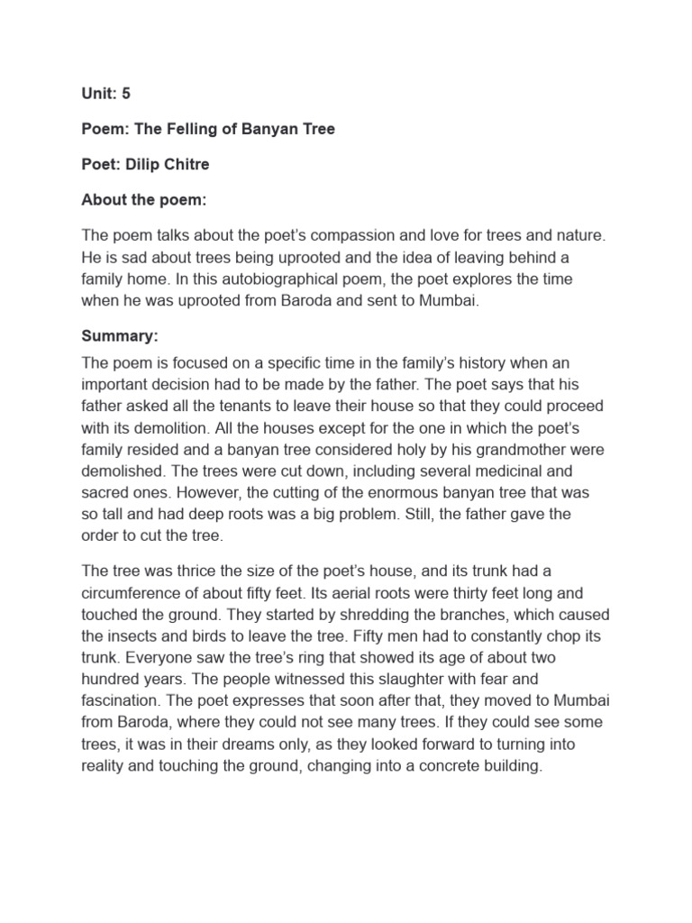 Summary of "The Felling of Banyan Tree" | PDF | Trees